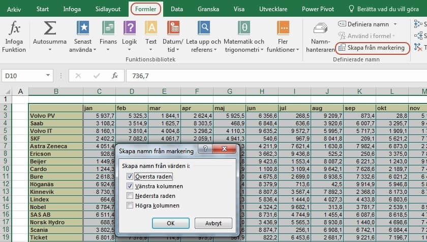Exceltips - Skapa namngivna områden automatiskt | Excelspecialisten